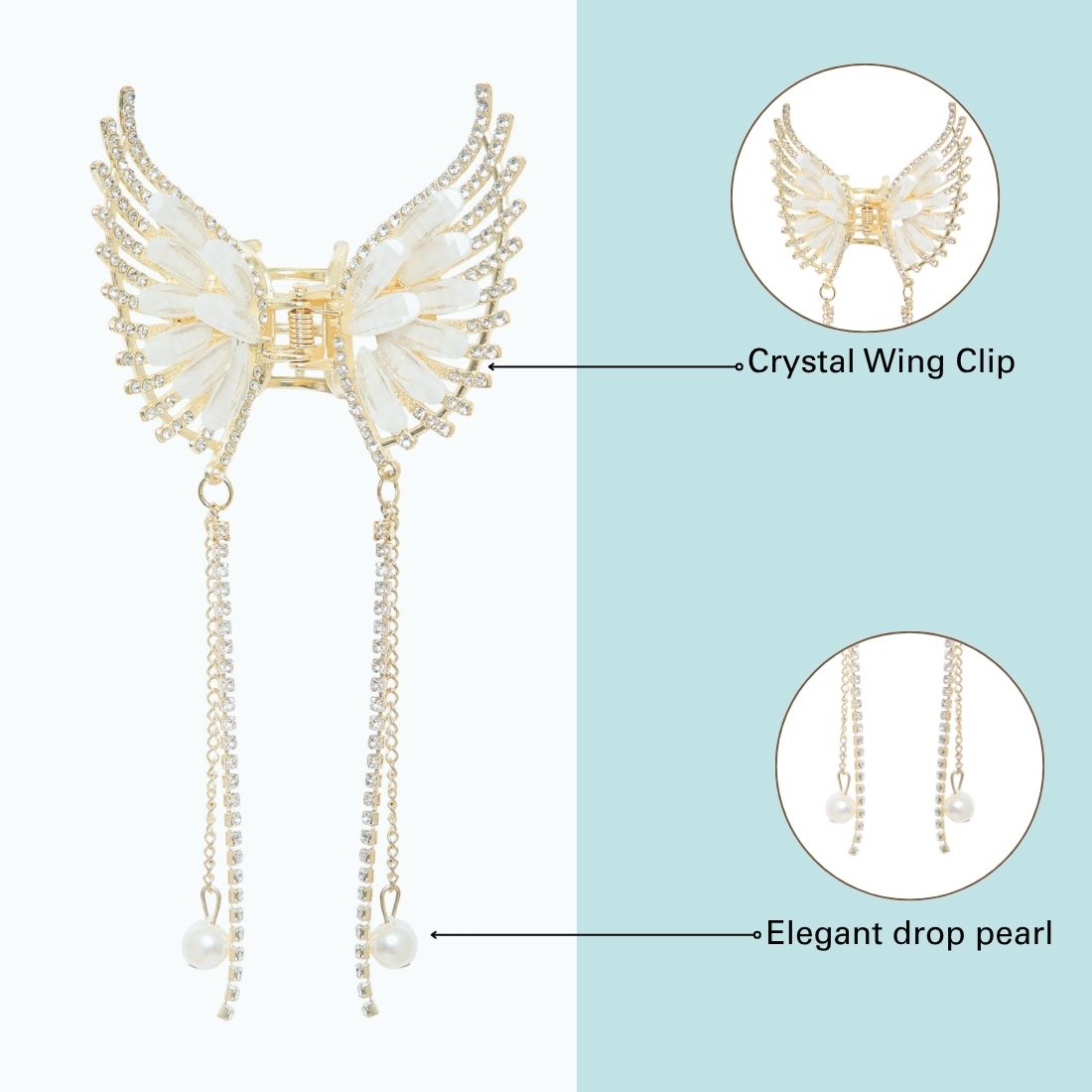 Butterfly Hair Clutcher with Pearl Chain and White Stones - Gold Color ...